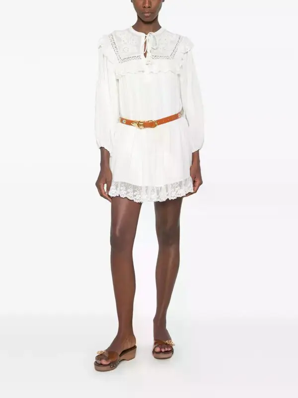 Rixo Inez Embroidered Lace Trim V-neck Dress - White