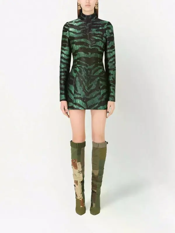 Dolce & Gabbana Tiger Print Long Sleeve Jacquard Dress