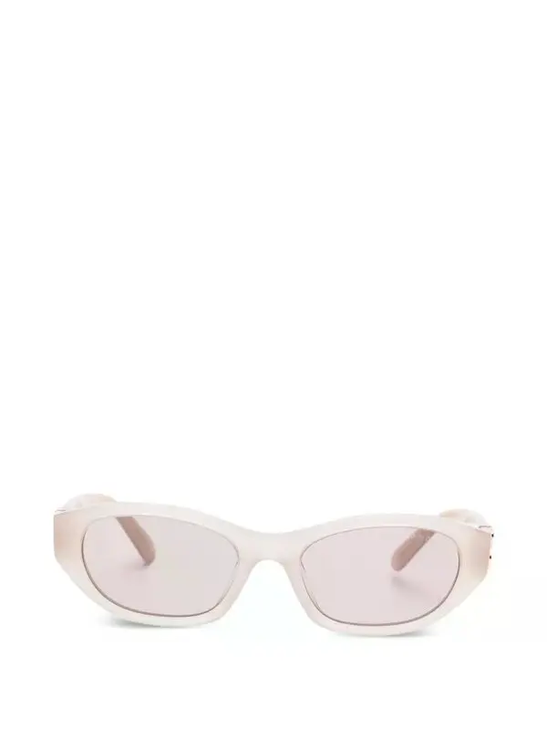 Miu Miu Logo-plaque Oval-frame Sunglasses - Neutrals