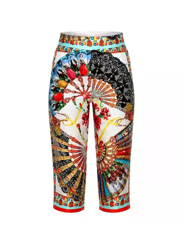 Dolce & Gabbana Majolica Print Silk Trousers