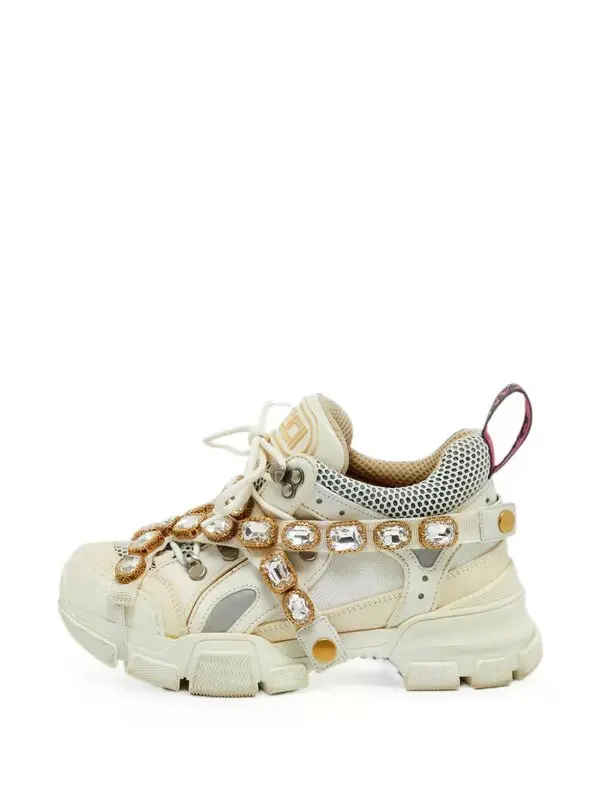 Gucci Flashtrek Crystal Embellished Sneakers - Neutrals