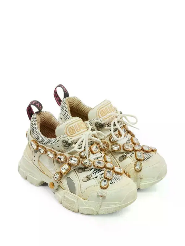 Gucci Flashtrek Crystal Embellished Sneakers - Neutrals