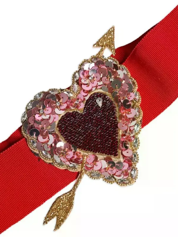 Dolce & Gabbana Embellished Heart Silk Ribbon Belt