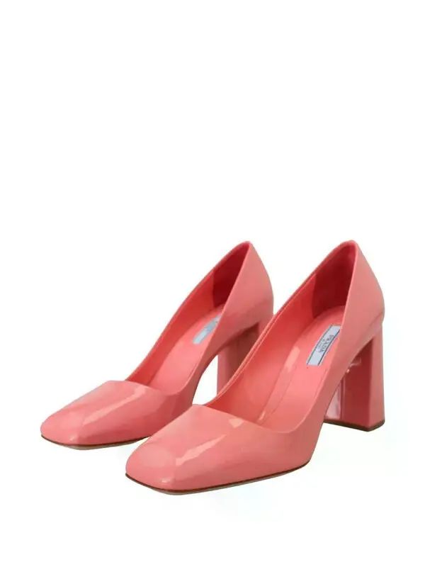 Prada Patent Leather Square Toe Block Heel Pumps