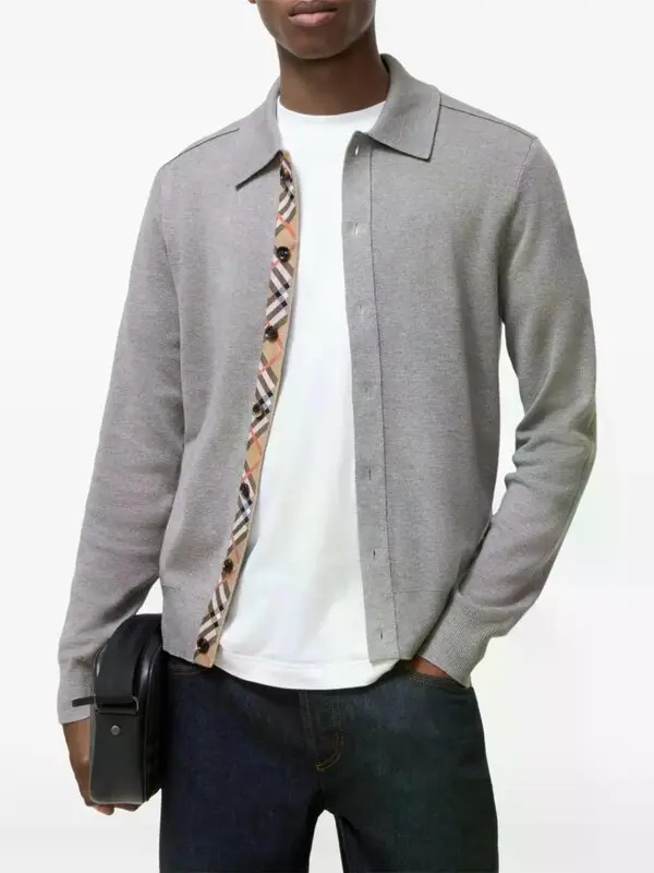 Burberry Wool Cardigan With Check Trim