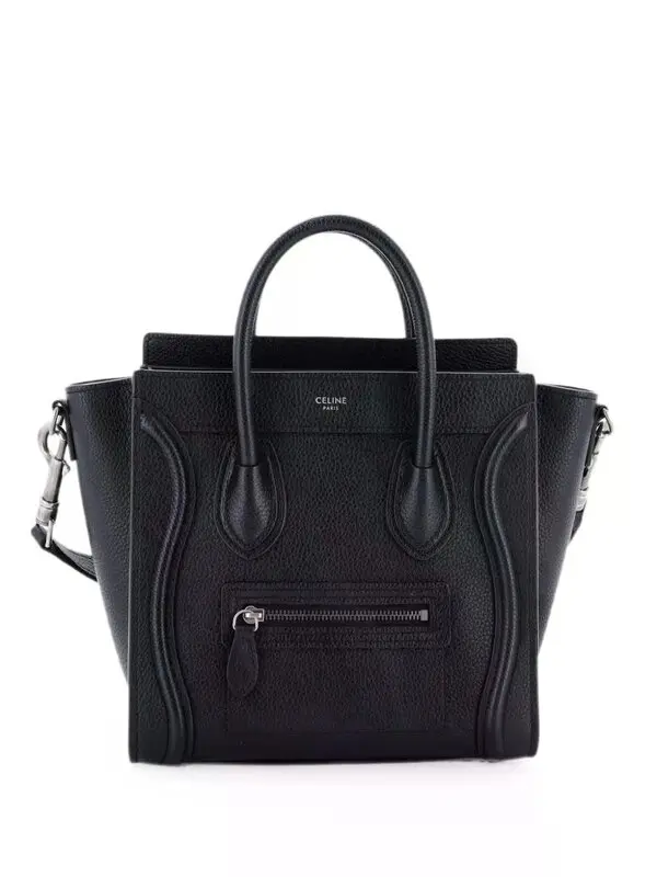 Celine Grainy Leather Nano Luggage Crossbody Bag - Black