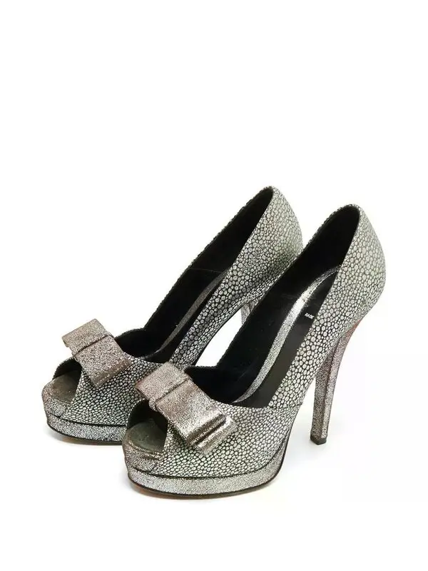 Fendi Tone Brocade Bow Detail Platform Stiletto Pumps