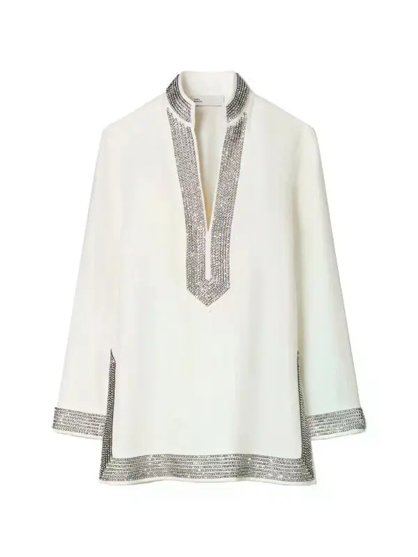 Tory Burch Embellished Linen Tunic - Neutrals
