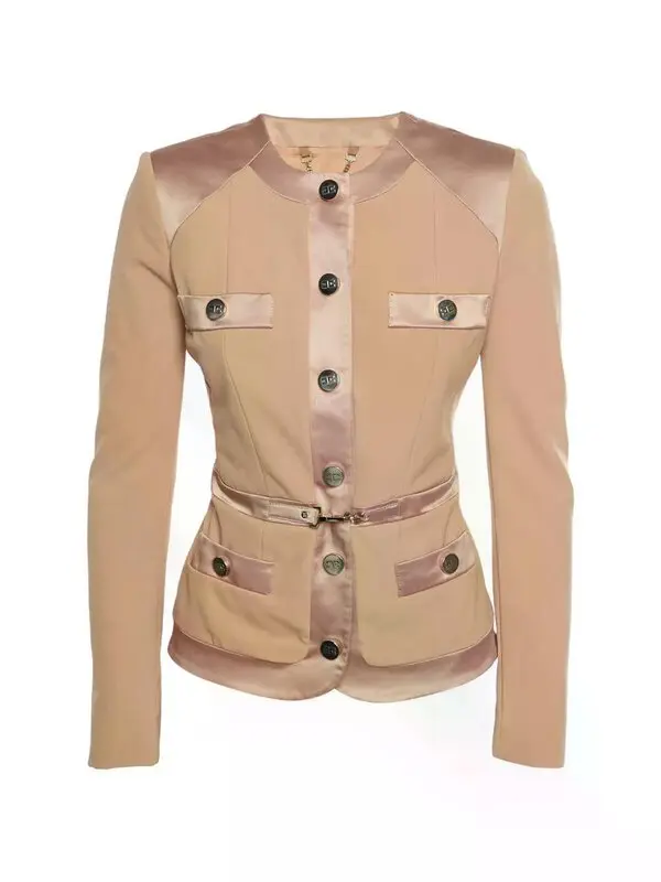Elisabetta Franchi Fitted Blazer With Satin Panels And Logo-engraved Buttons
