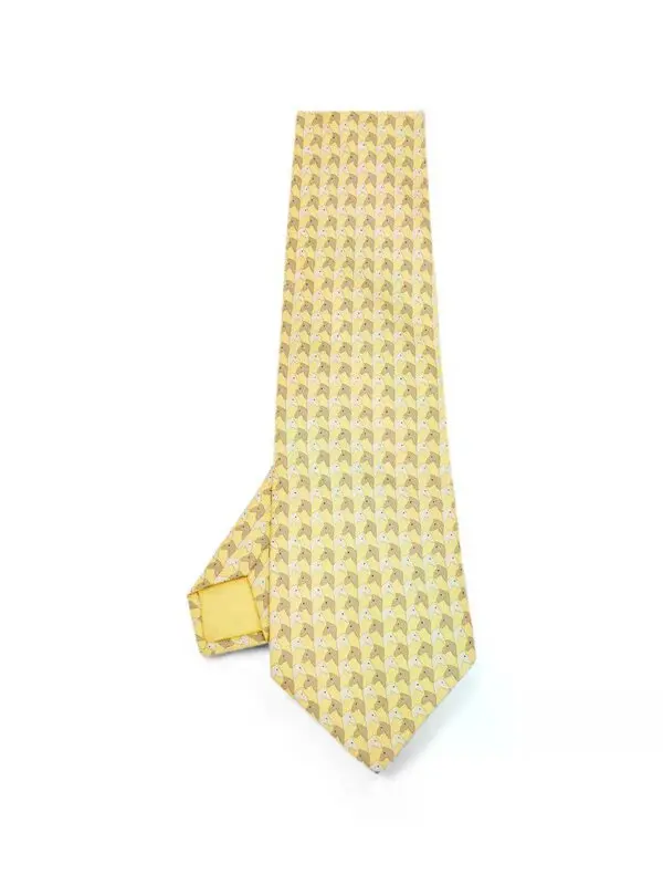 Hermès Silk Horse Heads Print Tie - Yellow