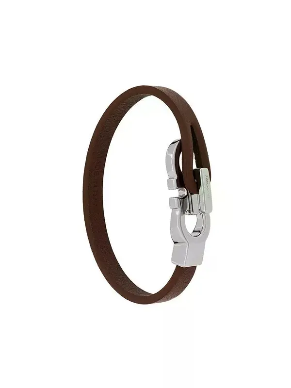 FERRAGAMO Double Gancio Leather Bracelet - Brown