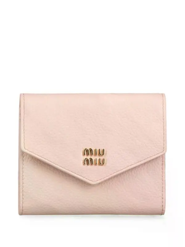 Miu Miu Logo-plaque Pebbled Leather Wallet - Pink