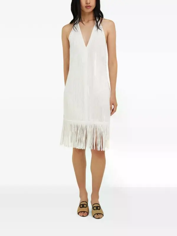 FERRAGAMO Knitted Halterneck Dress With Fringe Detail