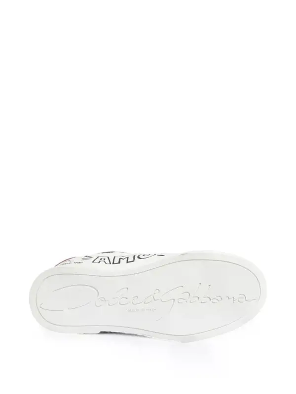 Dolce & Gabbana Graffiti Print Leather Lace Up Sneakers