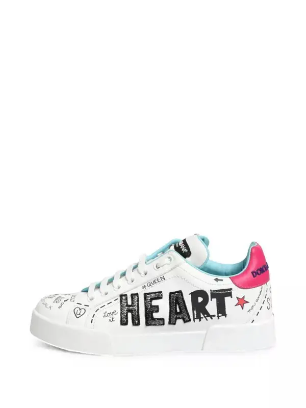 Dolce & Gabbana Graffiti Print Leather Lace Up Sneakers