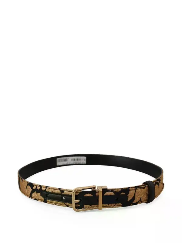Dolce & Gabbana Jacquard Belt With Leather Trim - Gold