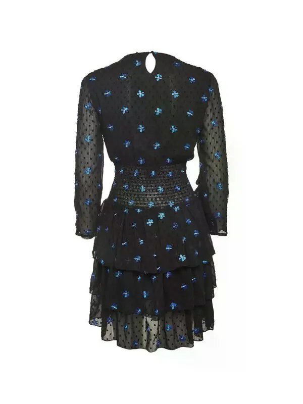 Maje Rocko" Swiss Dot Tiered Mini Dress With Floral Embroidery