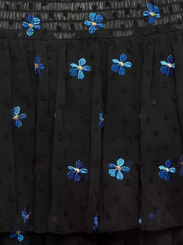Maje Rocko" Swiss Dot Tiered Mini Dress With Floral Embroidery