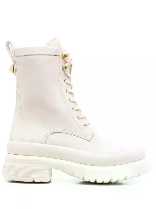 Valentino Garavani Chunky Lace-up Leather Boots With Gold-tone Studs