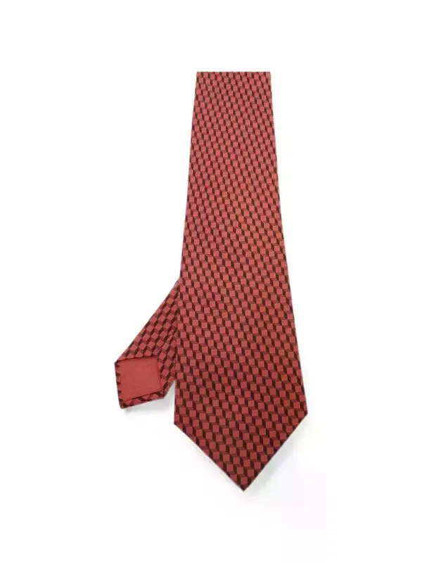 Hermès Geometric Pattern Silk Neck Tie - Red
