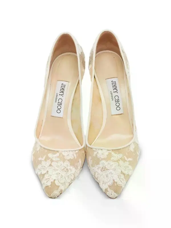 JIMMY CHOO Romy Lace Mesh Heeled Pumps - White