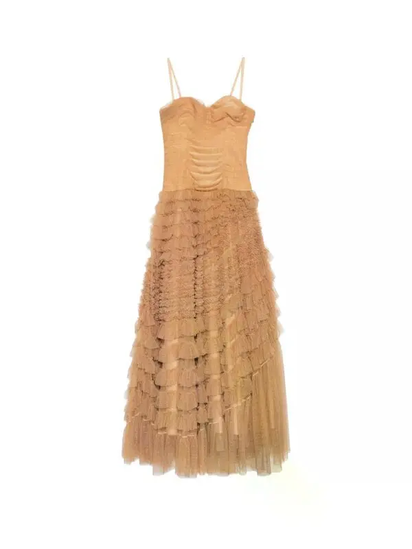 Dior Beige Ruffled Strapless Gown