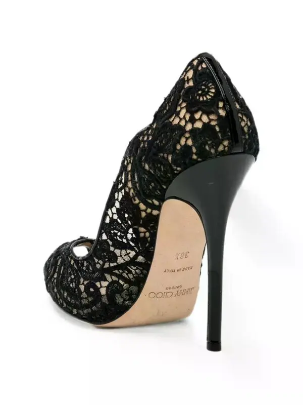 JIMMY CHOO 120mm Lace Peep-toe Stiletto Sandal - Black