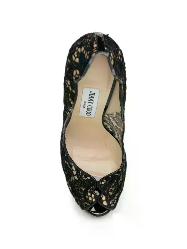 JIMMY CHOO 120mm Lace Peep-toe Stiletto Sandal - Black
