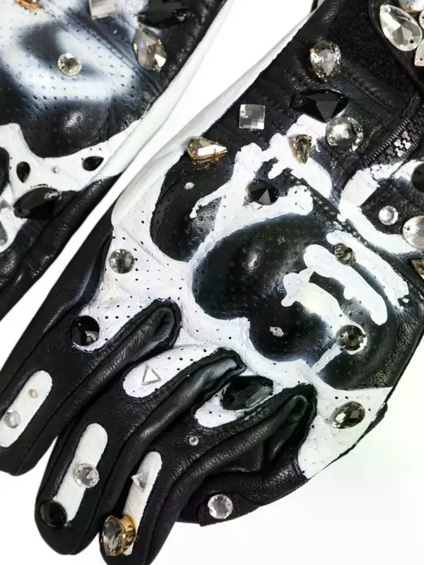 Dolce & Gabbana Crystal-embellished Graffiti Print Leather Gloves