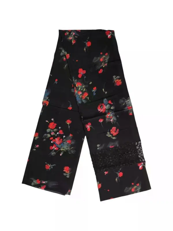 Dolce & Gabbana Floral-print Lace-trim Scarf - Black