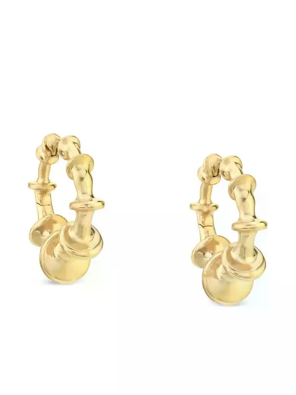 Vram Yellow Mini Hoop Earrings With Spheres Embellishment - Gold