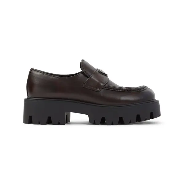 Prada Stride Leather Penny Loafers With Lug Sole - Brown