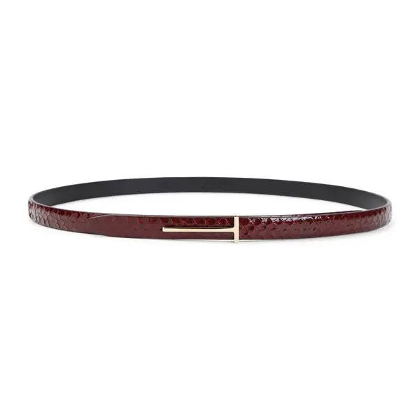 TOM FORD Python Belt With Gold-tone Buckle - Red