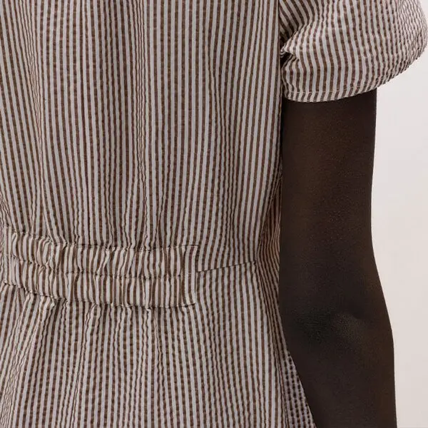 ME+EM Cotton Seersucker Stripe Fit And Flare Midi Dress - Soft White/brown