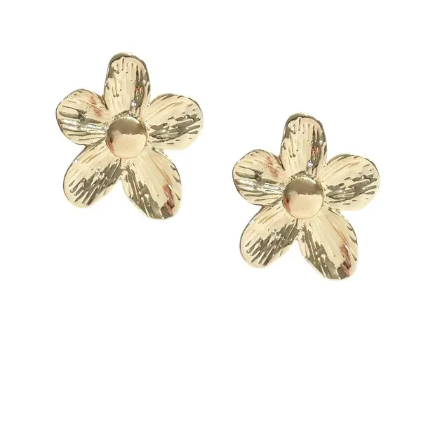 MAISON DE GALA Sculpted Flower Statement Stud Earrings - Gold