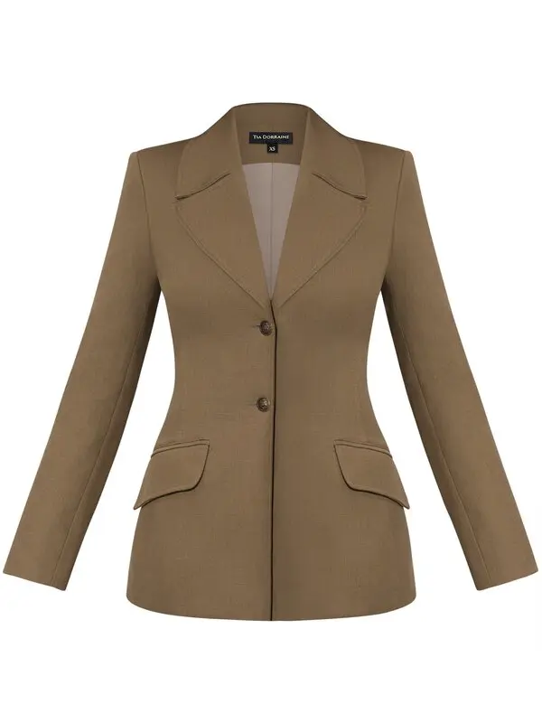TIA DORRAINE Single-breasted Blazer In Linen - Green