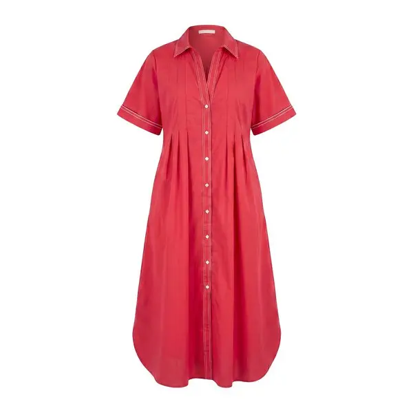 Adrift Clothing Bridget Pleated Dress In Poplin - Red