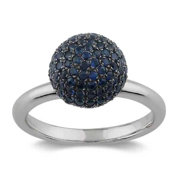 ARTISAN Blue / White 18k White Gold Pave Blue Sapphire Gemstone Dome Ring