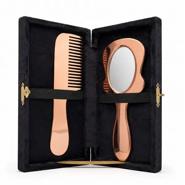 ANATOLIACRAFT Handcrafted Copper Comb & Mirror Set - Gold