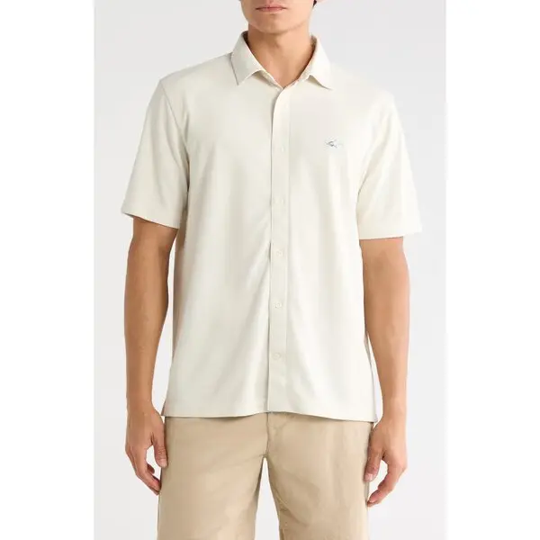 GREG NORMAN Stretch Piqué Button Front Shirt - Silver Birch