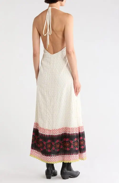 Free People Cubana Border Print Chiffon Halter Maxi Dress