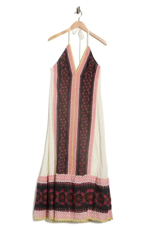 Free People Cubana Border Print Chiffon Halter Maxi Dress