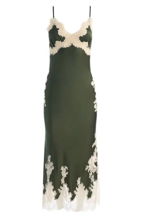 Alice + Olivia Julietta Lace Trim Slip Midi Dress