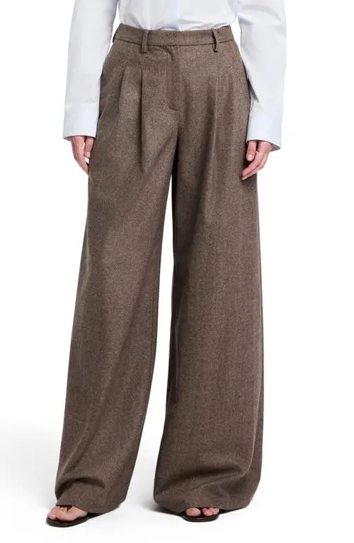 TWP Avery Herringbone Wool Blend Wide Leg Pants - Pinecone Melange