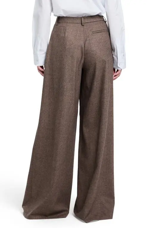 TWP Avery Herringbone Wool Blend Wide Leg Pants - Pinecone Melange