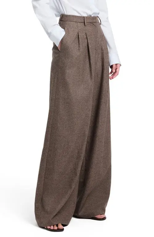 TWP Avery Herringbone Wool Blend Wide Leg Pants - Pinecone Melange