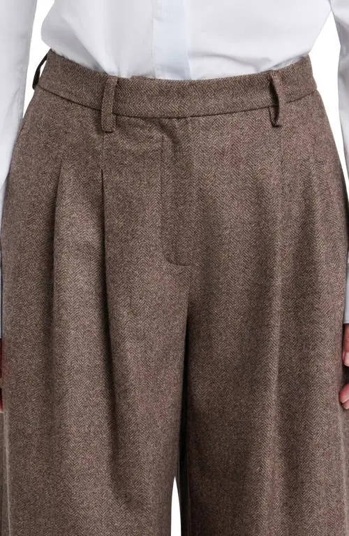 TWP Avery Herringbone Wool Blend Wide Leg Pants - Pinecone Melange
