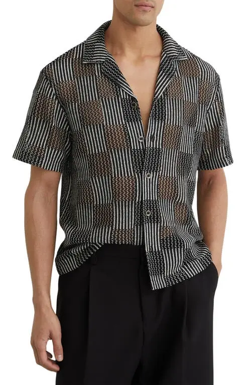 REISS Carlos Striped Polo - Black