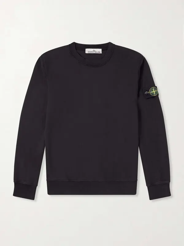 Stone Island Logo-appliquéd Garment-dyed Cotton-fleece Sweatshirt - Black