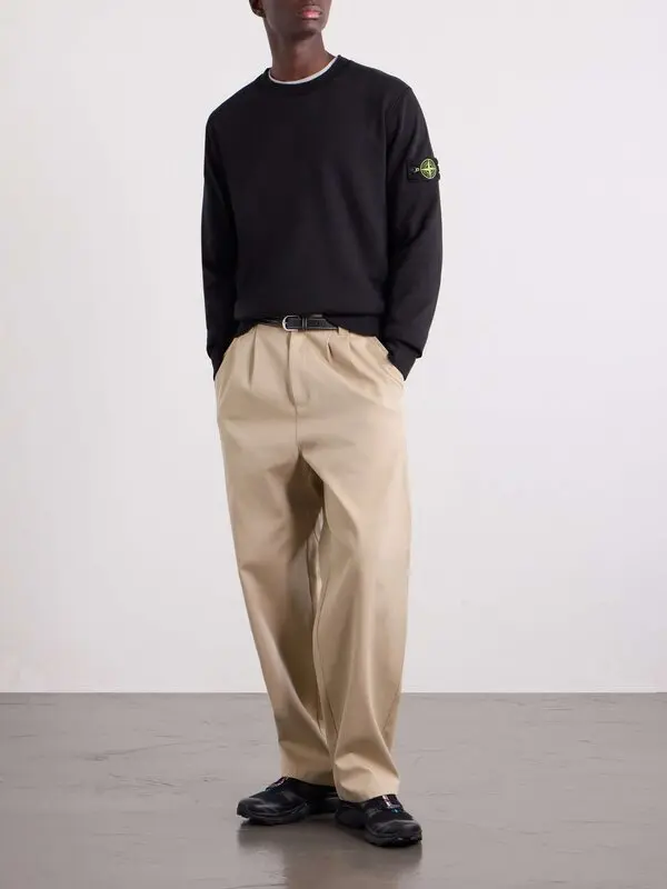 Stone Island Logo-appliquéd Garment-dyed Cotton Fleece Sweatshirt - Black